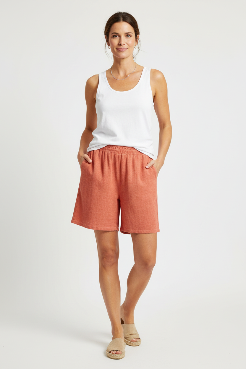 Ladies Women Elasticated Waist 2 Pocket Teabag Linen Shorts – Texture ...