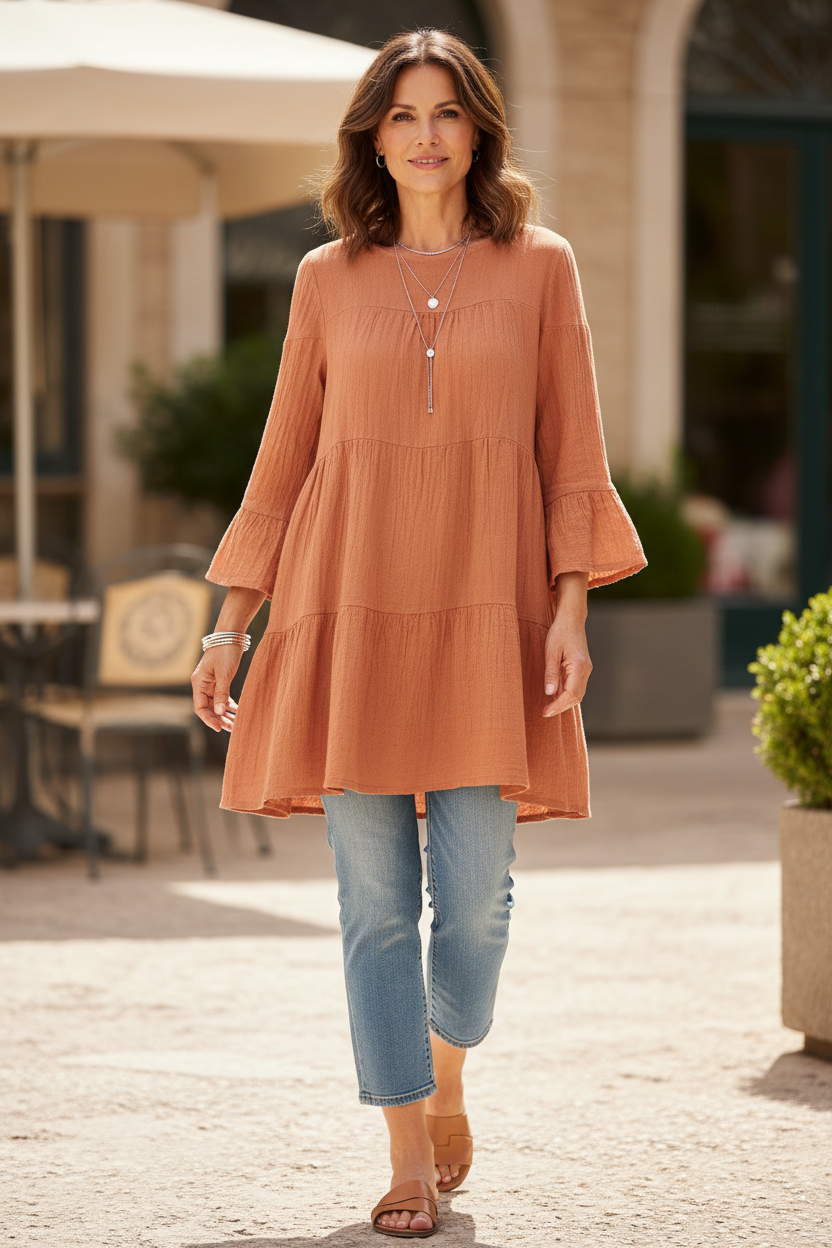 Ladies Women Tiered Teabag Linen Swing Tunic – Texture Online