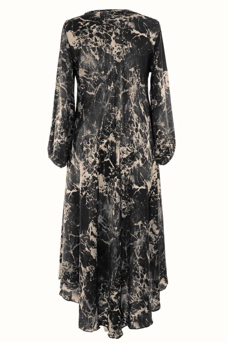 Ladies Women Italian Splash Print V Neck Flare Silk Satin Midi Dress ...