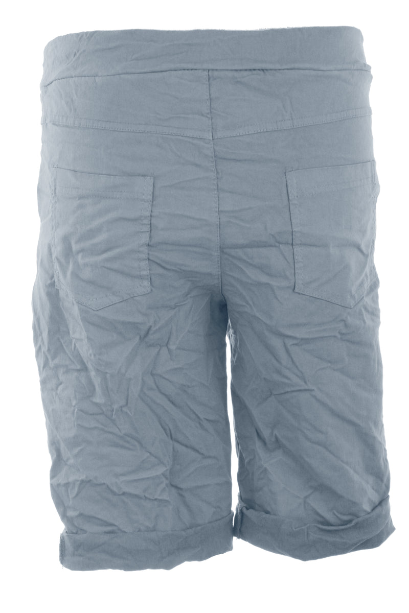 Ladies Women Italian Lagenlook Elasticated Waist Crinkle Magic Shorts ...