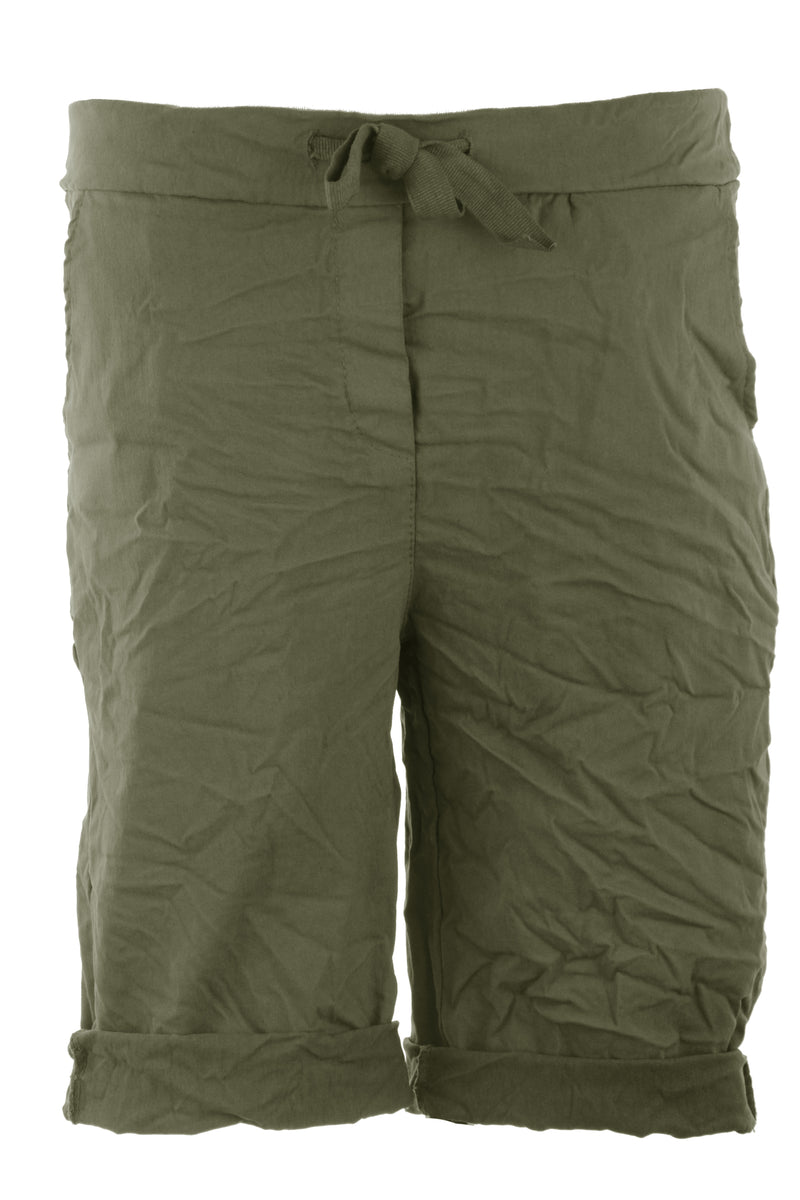 Ladies Women Italian Lagenlook Elasticated Waist Crinkle Magic Shorts ...