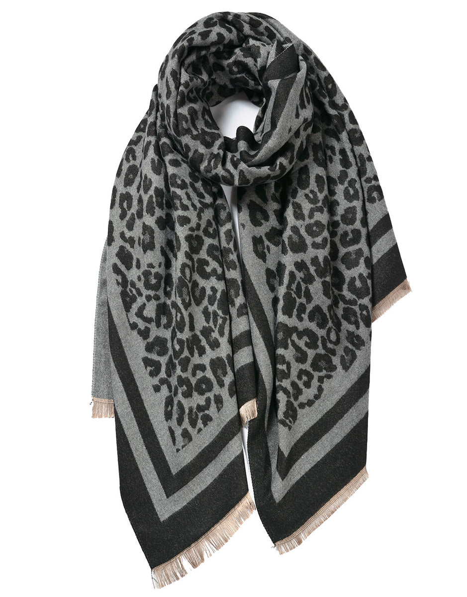 Ladies Womens Double Border Leopard Cashmere Wool Head Neck Scarf ...